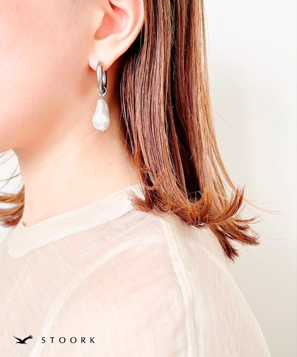 Baroque Pearl Hoop Pierce | 金属アレルギー対応アクセサリー通販ショップstoork(ストーク)