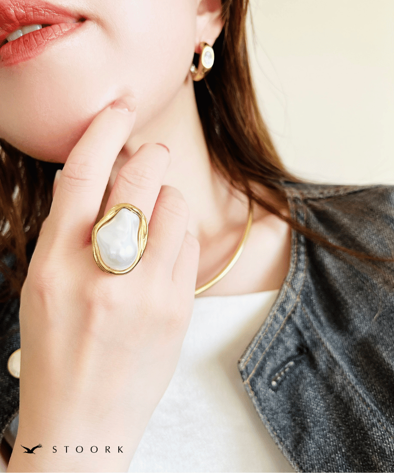 Metal Frame Pearl Ring | 金属アレルギー対応アクセサリー通販ショップstoork