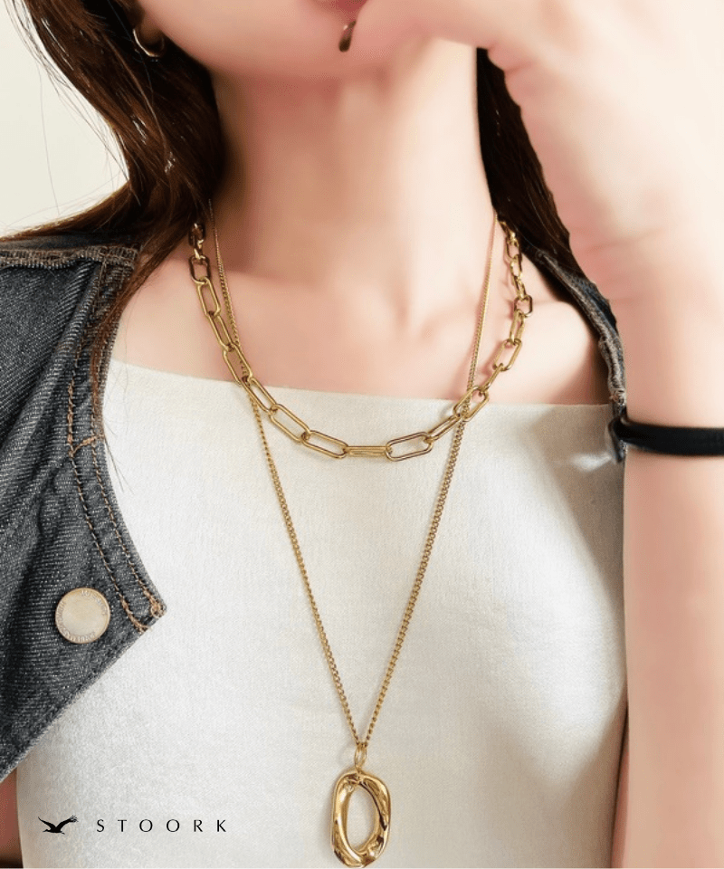 Circle Top Layered Necklace | 金属アレルギー対応アクセサリー通販ショップstoork(ストーク)