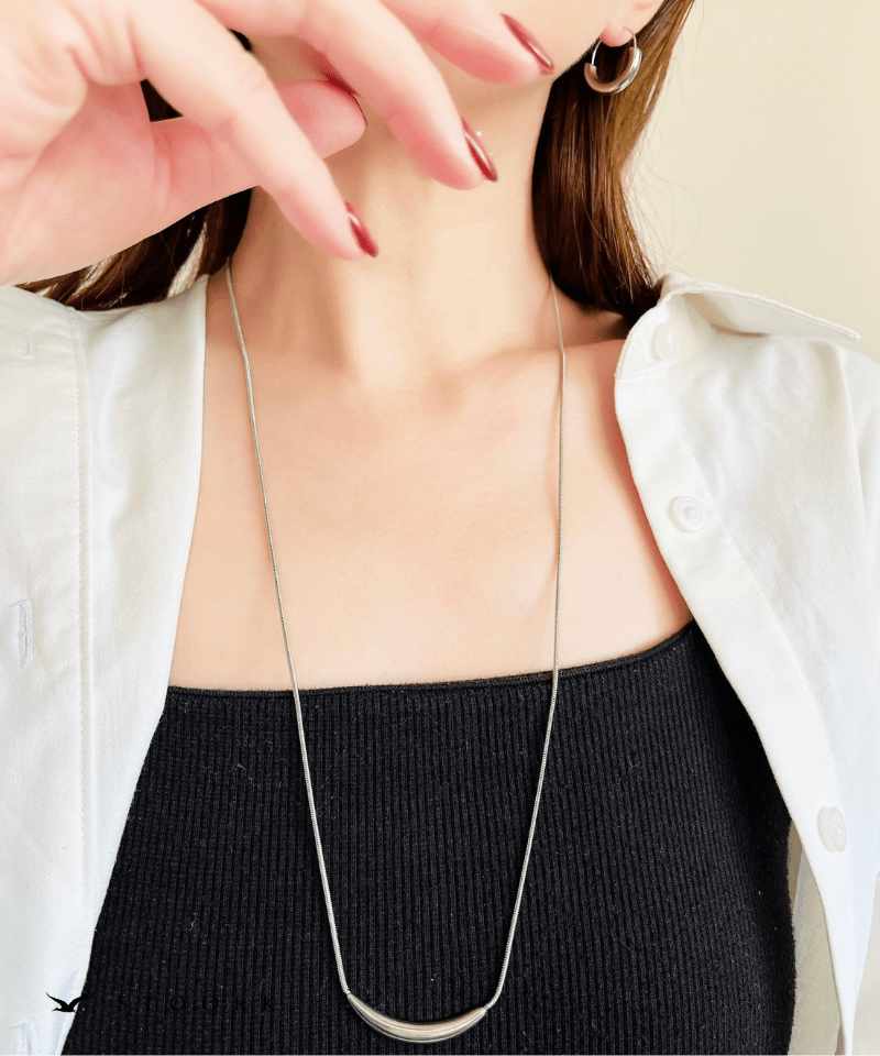 Metal Curve Bar Long Necklace | 金属アレルギー対応アクセサリー通販ショップstoork(ストーク)