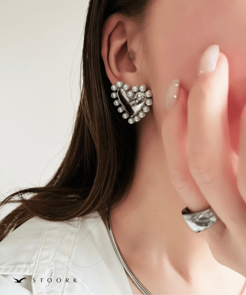 Pearl Frame Heart Pierce | 金属アレルギー対応アクセサリー通販ショップstoork(ストーク)