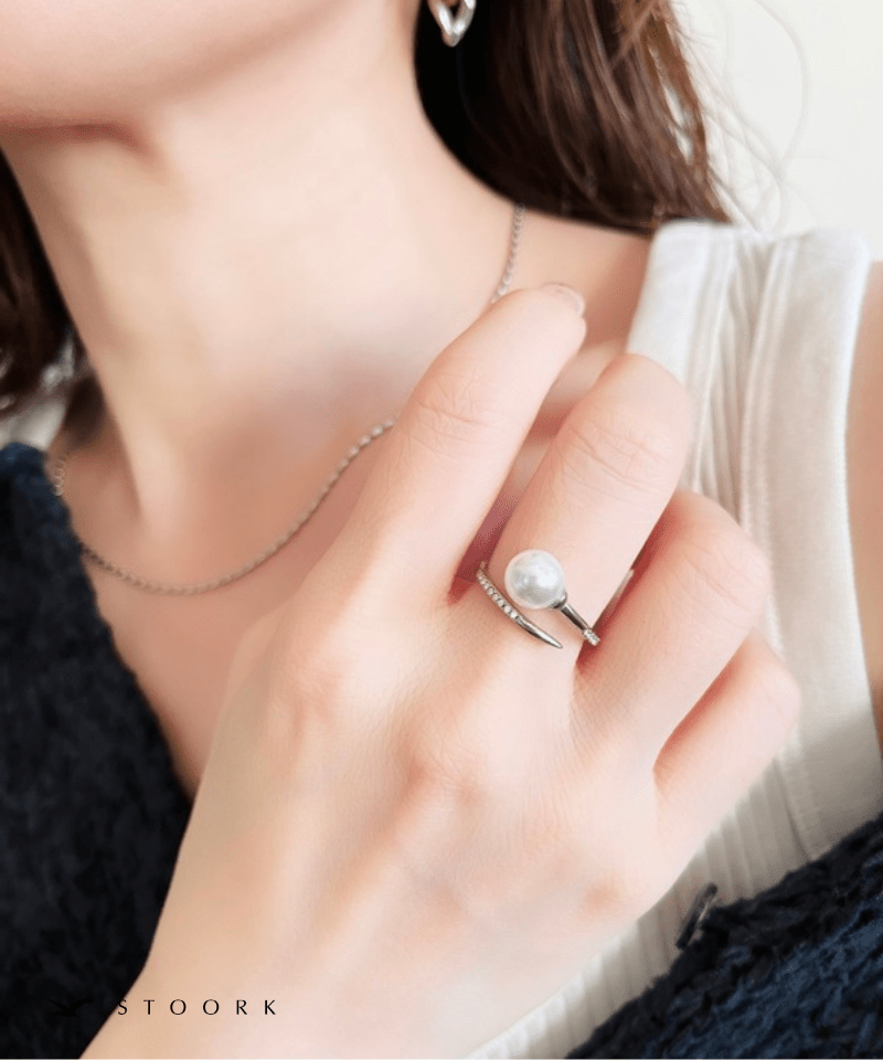 Pearl Zircon Spiral Ring | 金属アレルギー対応アクセサリー通販ショップstoork(ストーク)