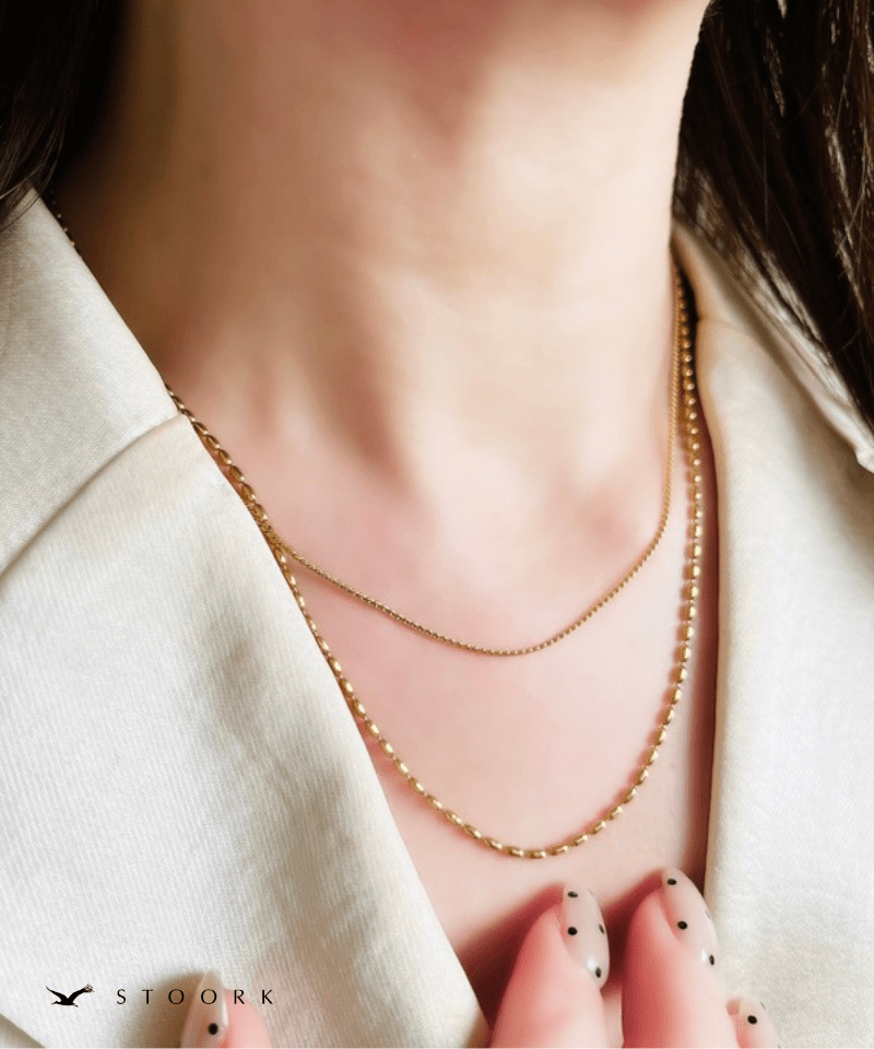 Rice Double Chain Necklace | 金属アレルギー対応アクセサリー通販ショップstoork(ストーク)