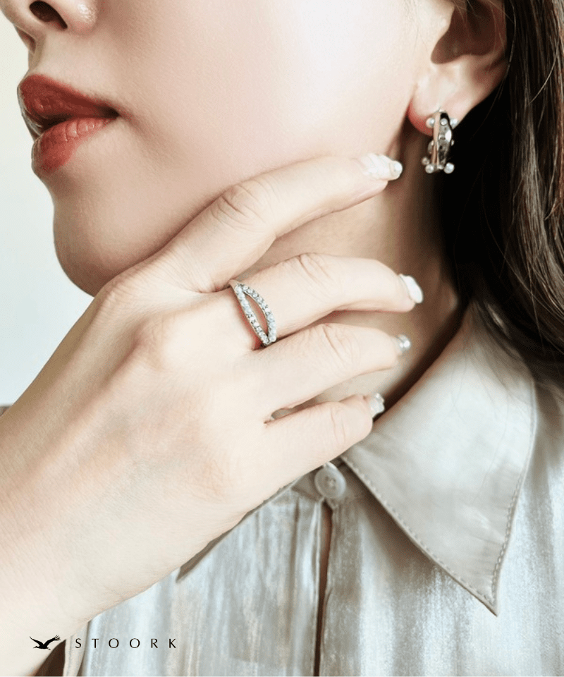 Zircon Pearl Double Ring | 金属アレルギー対応アクセサリー通販ショップstoork(ストーク)